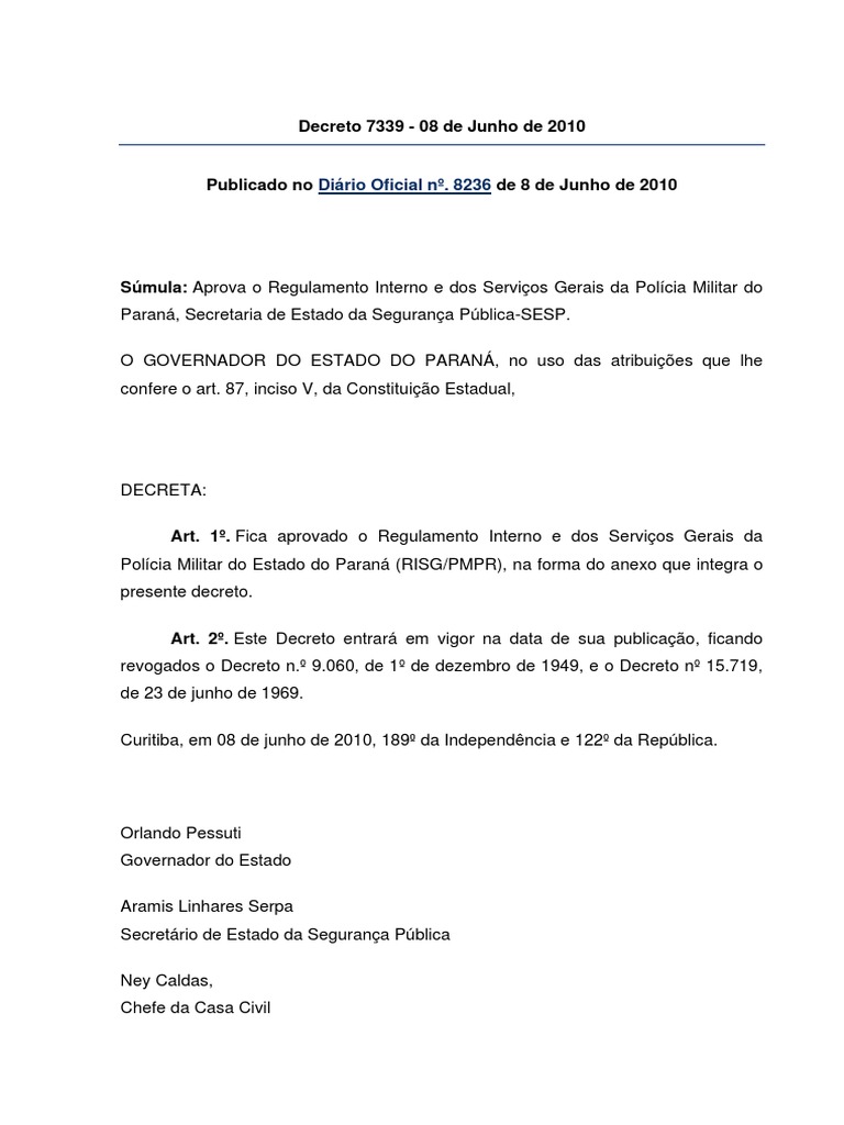 RISG - 2010 06 08 - Decreto 7339 | PDF