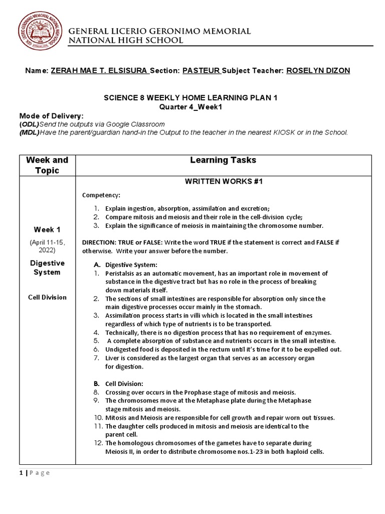 Science-8 - Q4 - WHLP 2021-2022 | PDF | Agriculture | Meiosis