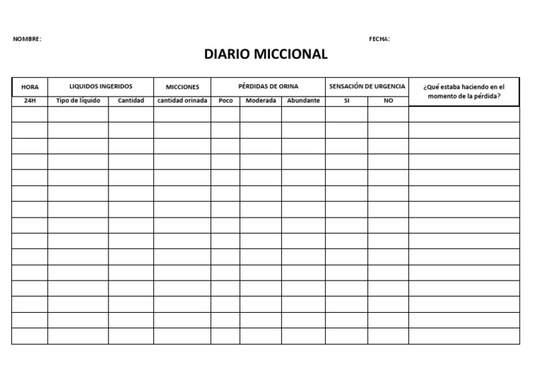 Diario Miccional y Control de Líquidos | PDF
