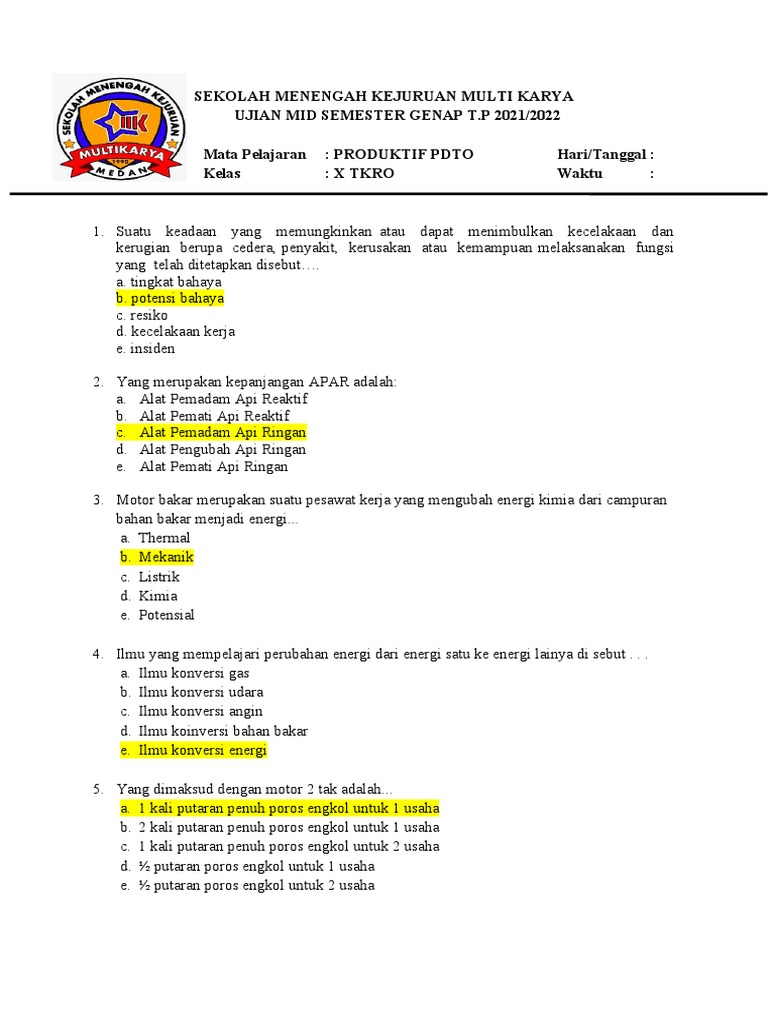 Soal Semester Genap Pdto Kelas X 2022 | PDF