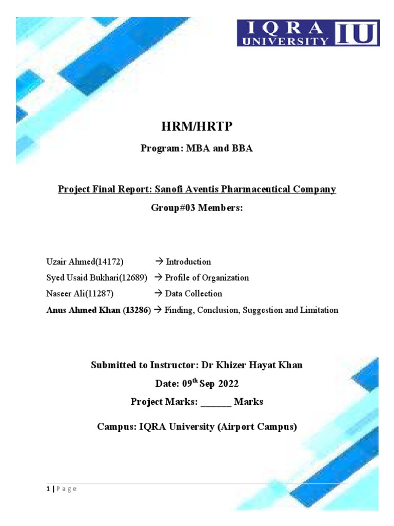 Report HRTP Sanofi Pakistan | PDF | Sanofi | Health Care