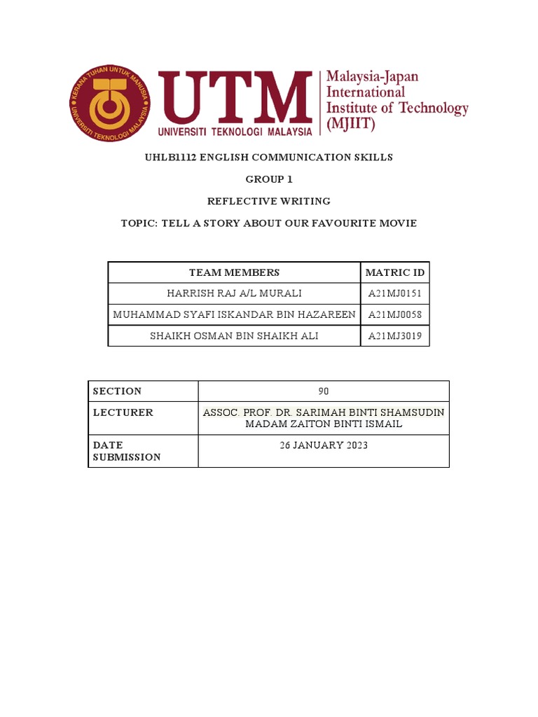 Reflective Writing Group 1 Uhlb1112 English Communication Skills | PDF ...