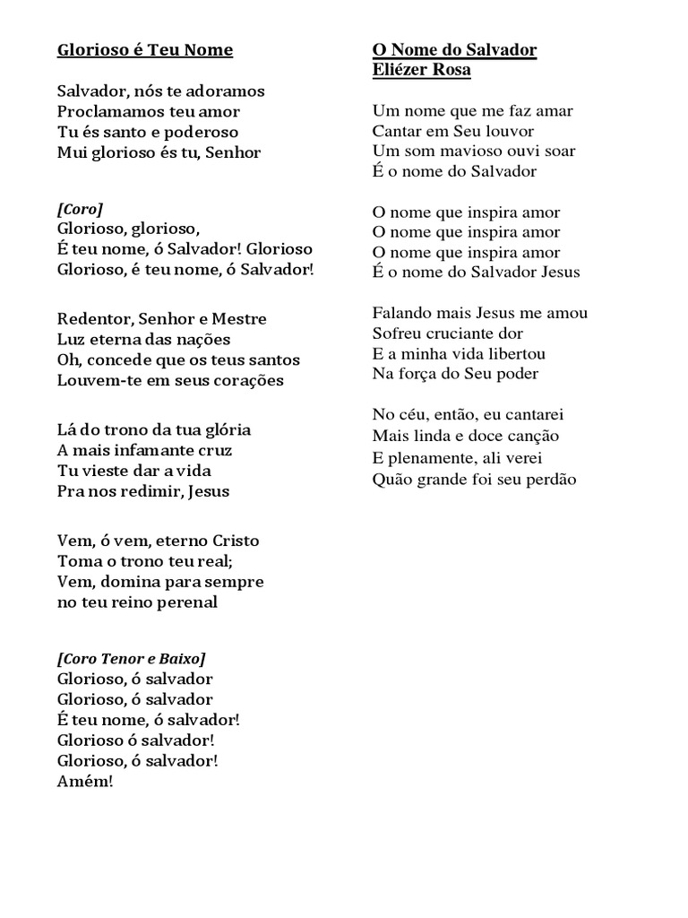 Glorioso É Teu Nome e O Nome Do Salvador | PDF