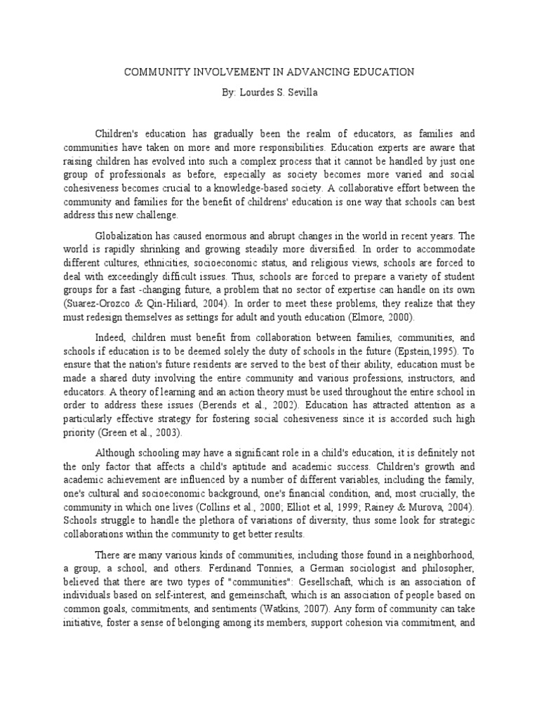 Community Involvement in Advancing Education | Download Free PDF | Community