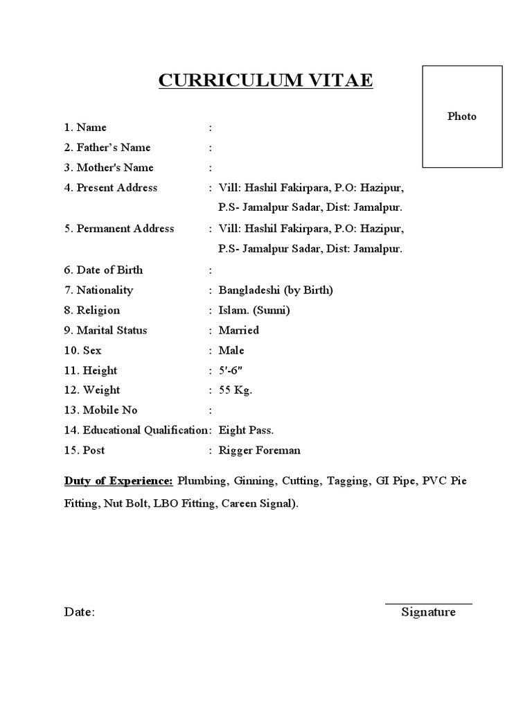 CV Template for Rigger Foreman Position | PDF