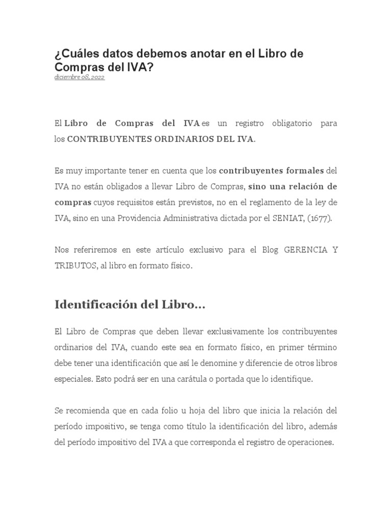 Libro de Compras Del IVA | PDF | Factura | Impuestos