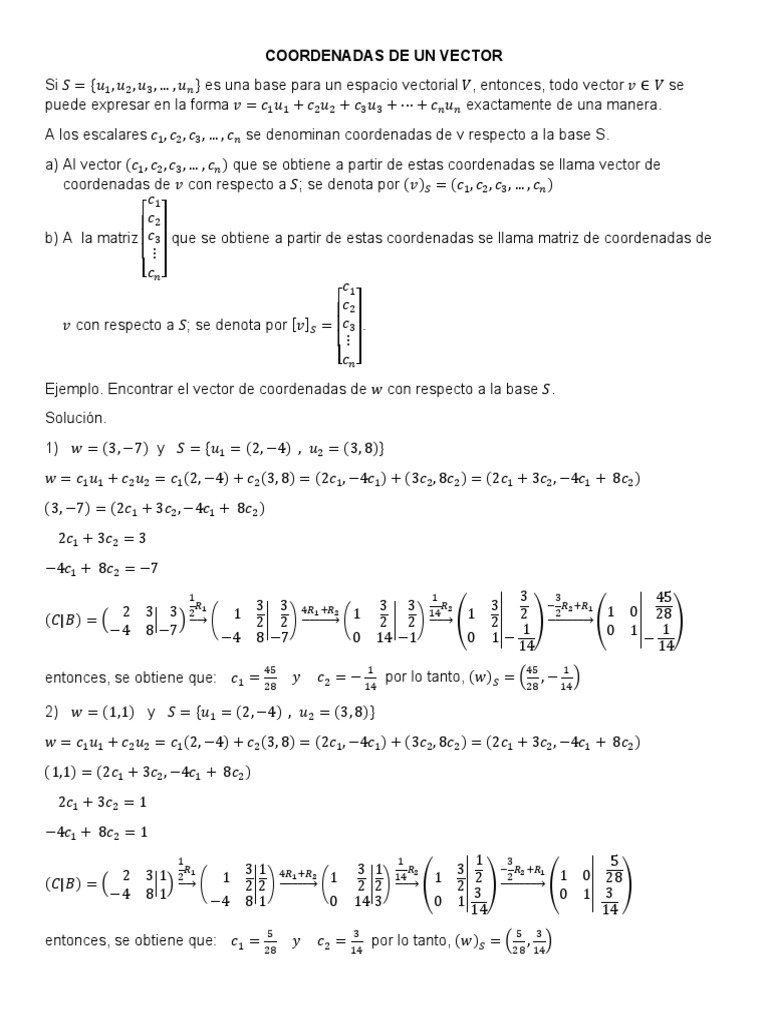 Coordenadas de Un Vector y Cambio de Base | Descargar gratis PDF | Espacio vectorial | Base ...