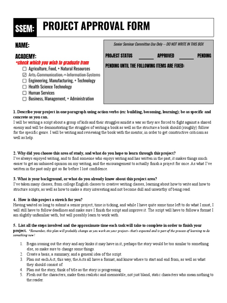 Senior Project Approval Form | PDF | Career & Growth