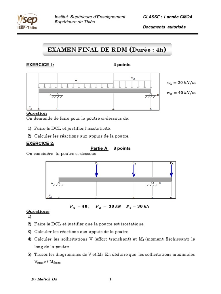 Examen RDM - GMOA 2023 | PDF