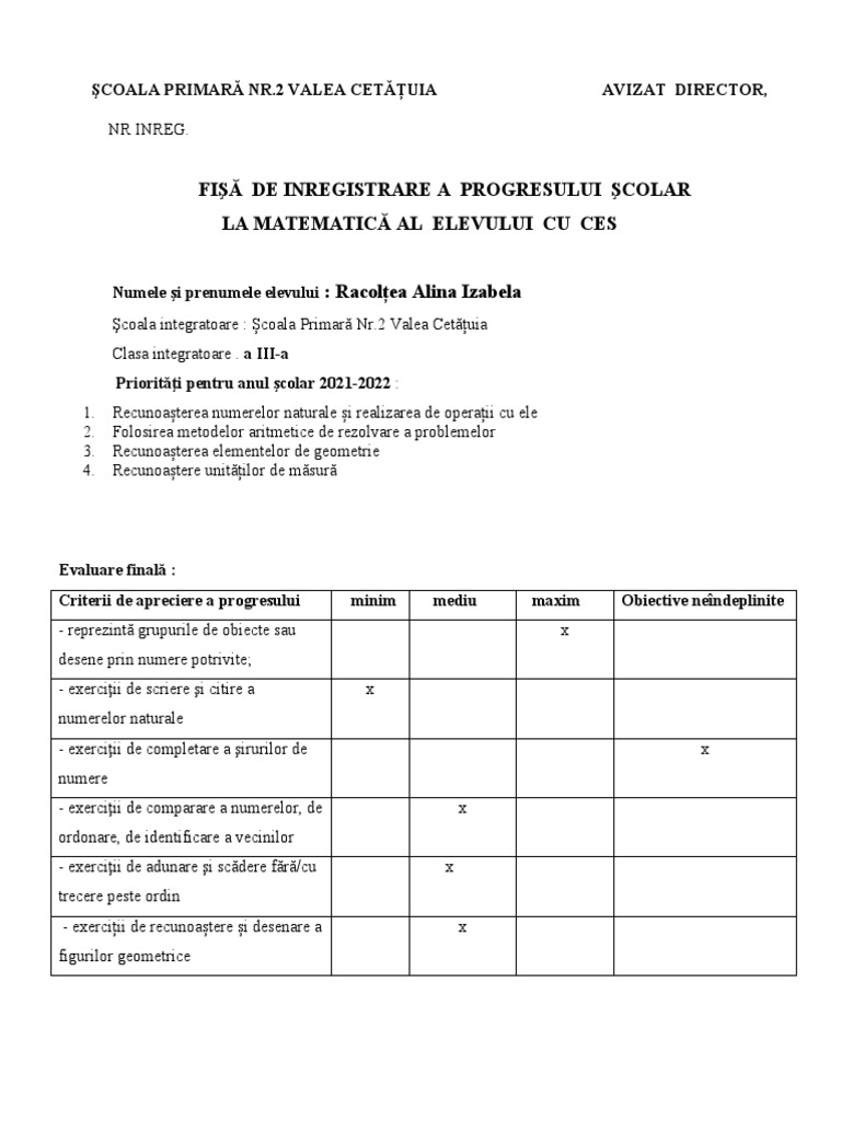 Fise Progres Ces Cls Vvii | PDF