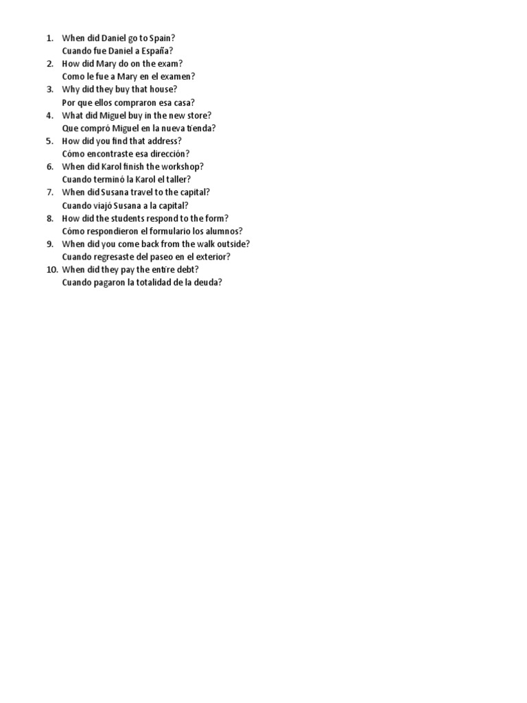 Preguntas Con Pasado Simple | PDF