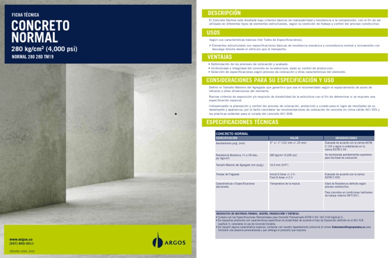 Ficha Tecnica Concreto Normal 280 | PDF | Hormigón