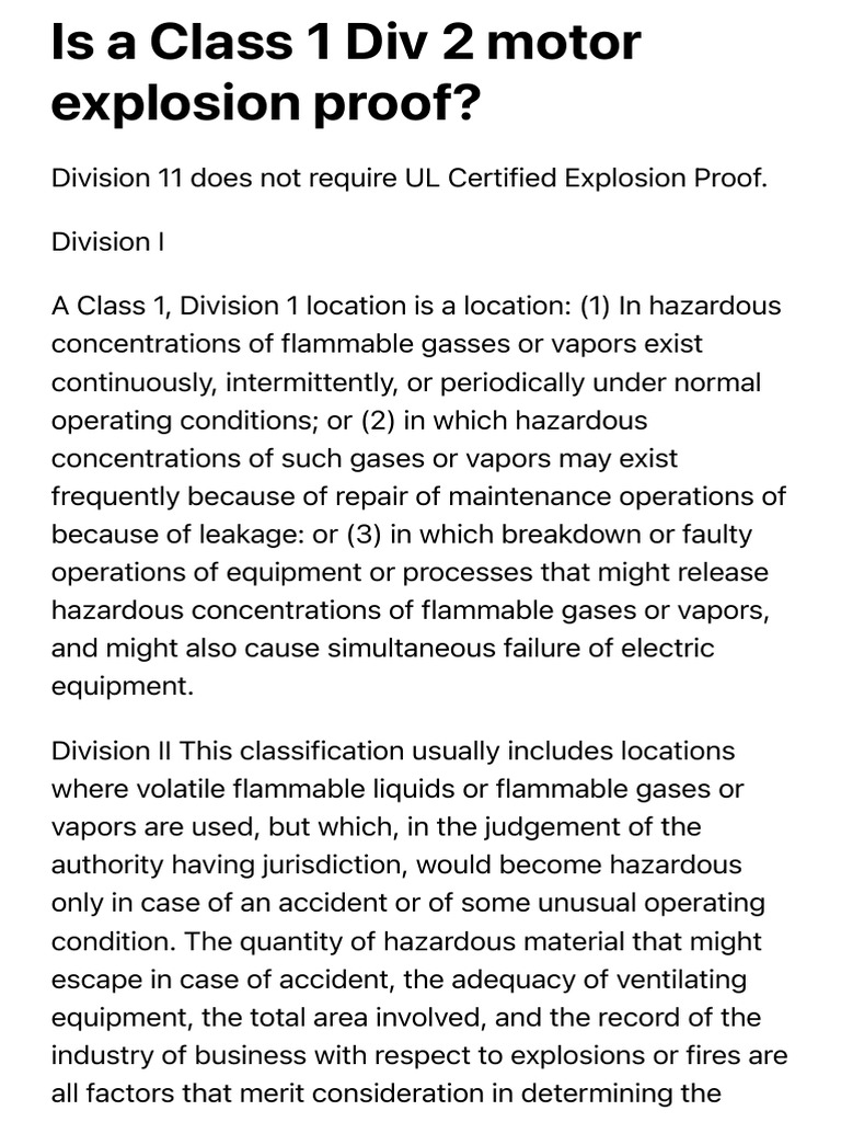 Is A Class 1 Div 2 Motor Explosion Proof? - Quora | PDF | Gases ...