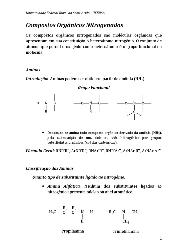 Aula - Teorica.07 Compostos - Organicos.nitrogenados | PDF | Amina | Amida