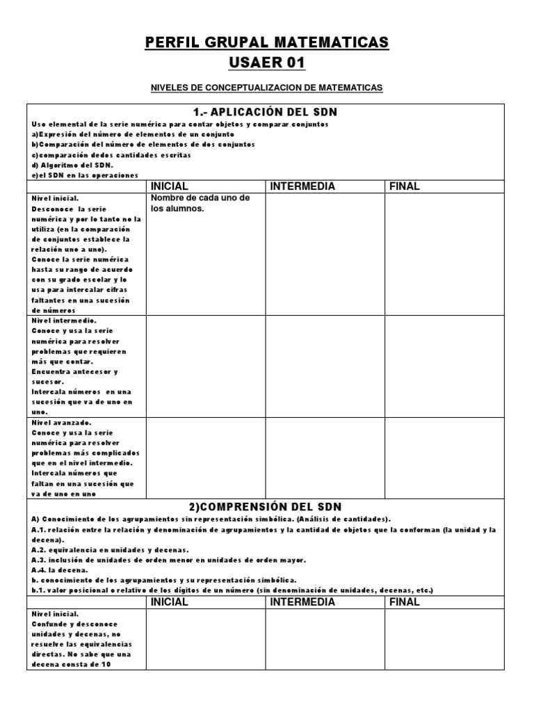 Ejemplo Perfil Grupal de Matematicas | PDF | Sustracción | Números