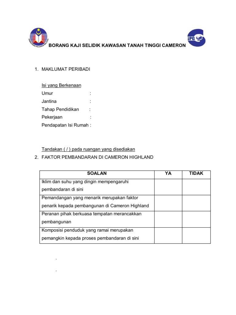 Borang Kaji Selidik | PDF