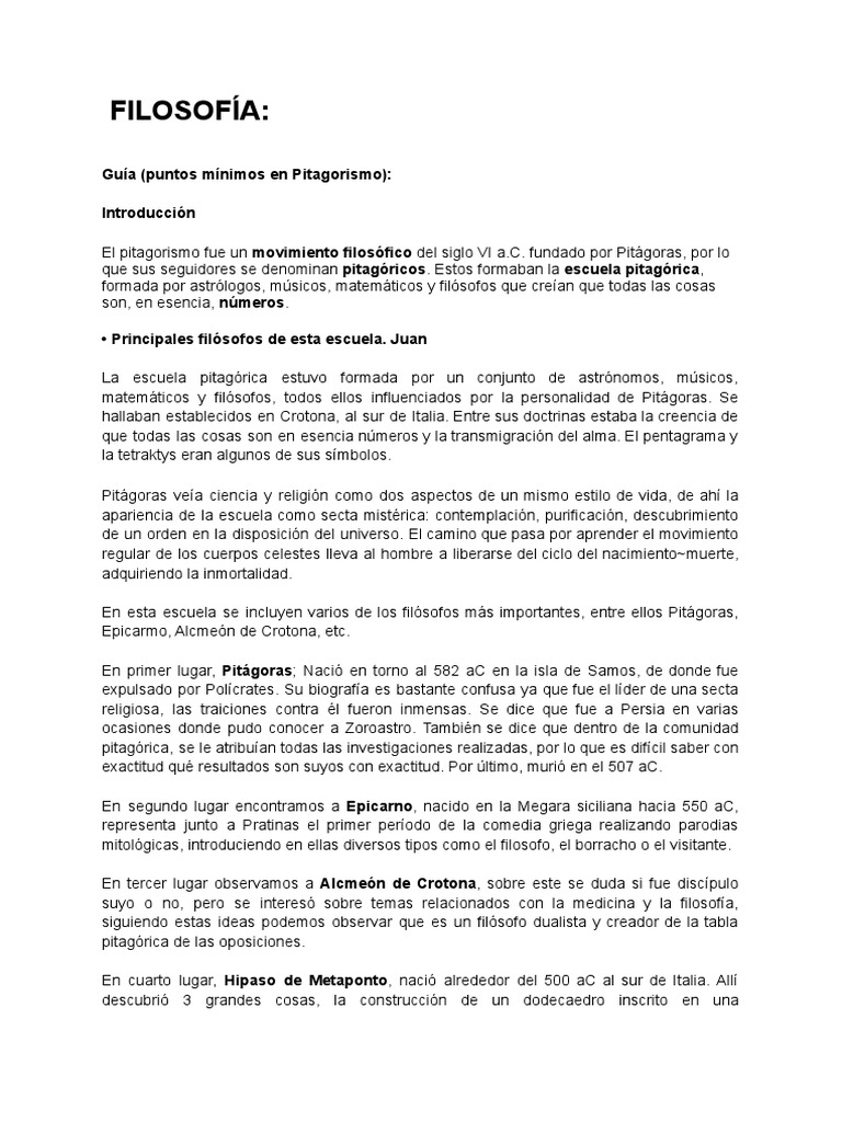 Filosofia Pitagorismo | PDF | Pitágoras | Platón