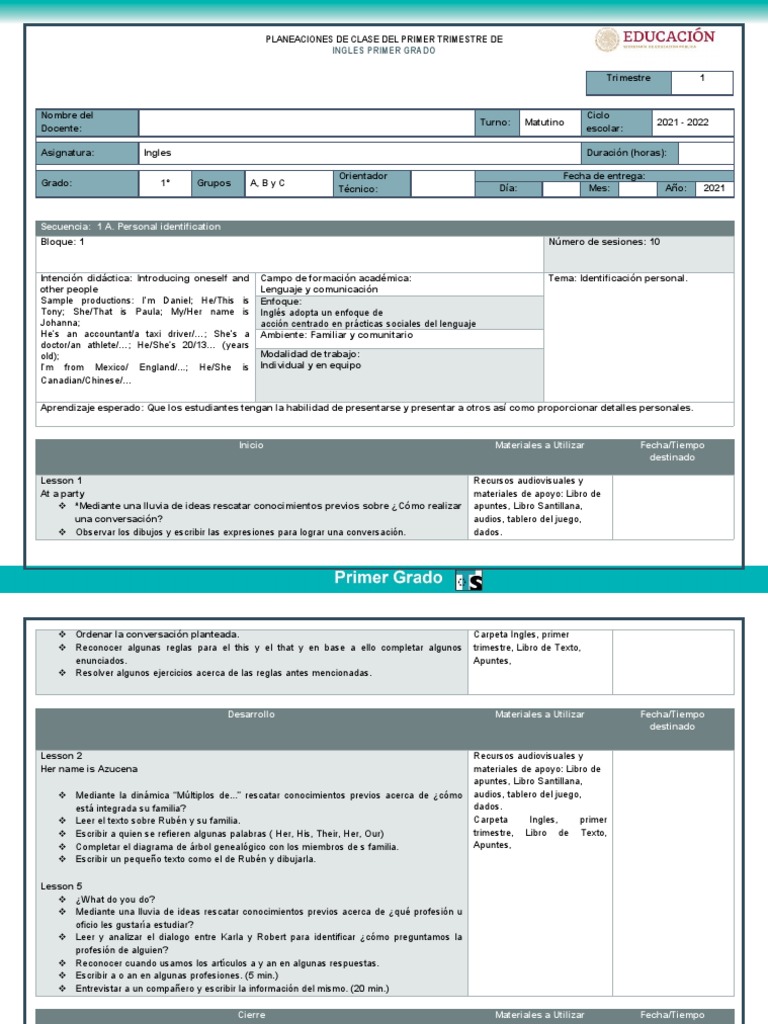 Secuencia 1. A Personal Identification | PDF