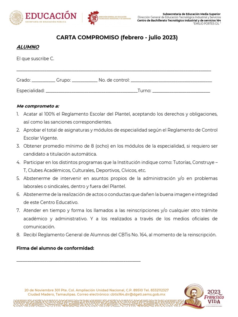 Carta Compromiso Alumno 2-2022 | PDF