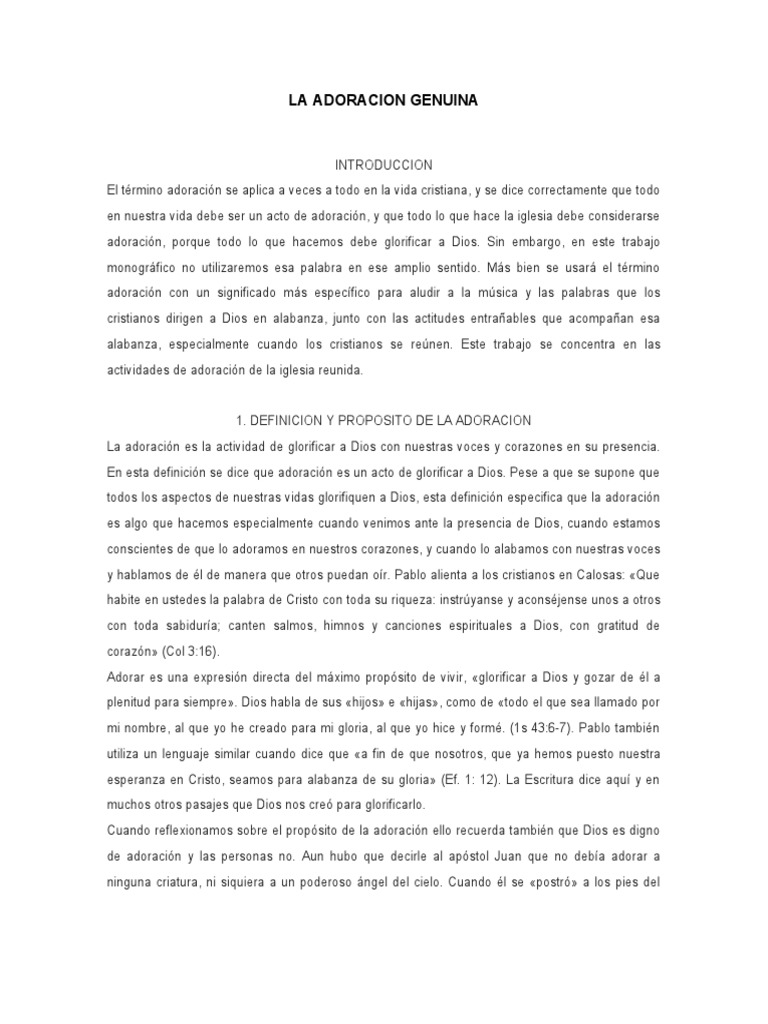 La Adoracion Genuina | PDF | Oración | Adoración