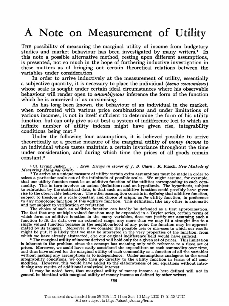 A Note On Measurement of Utility | PDF