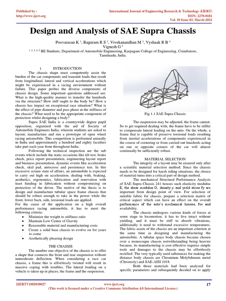 IJERT Design and Analysis of SAE Supra C | PDF | Strength Of Materials ... IJERT Design and Analysis of SAE Supra C | PDF | Strength Of Materials ...
