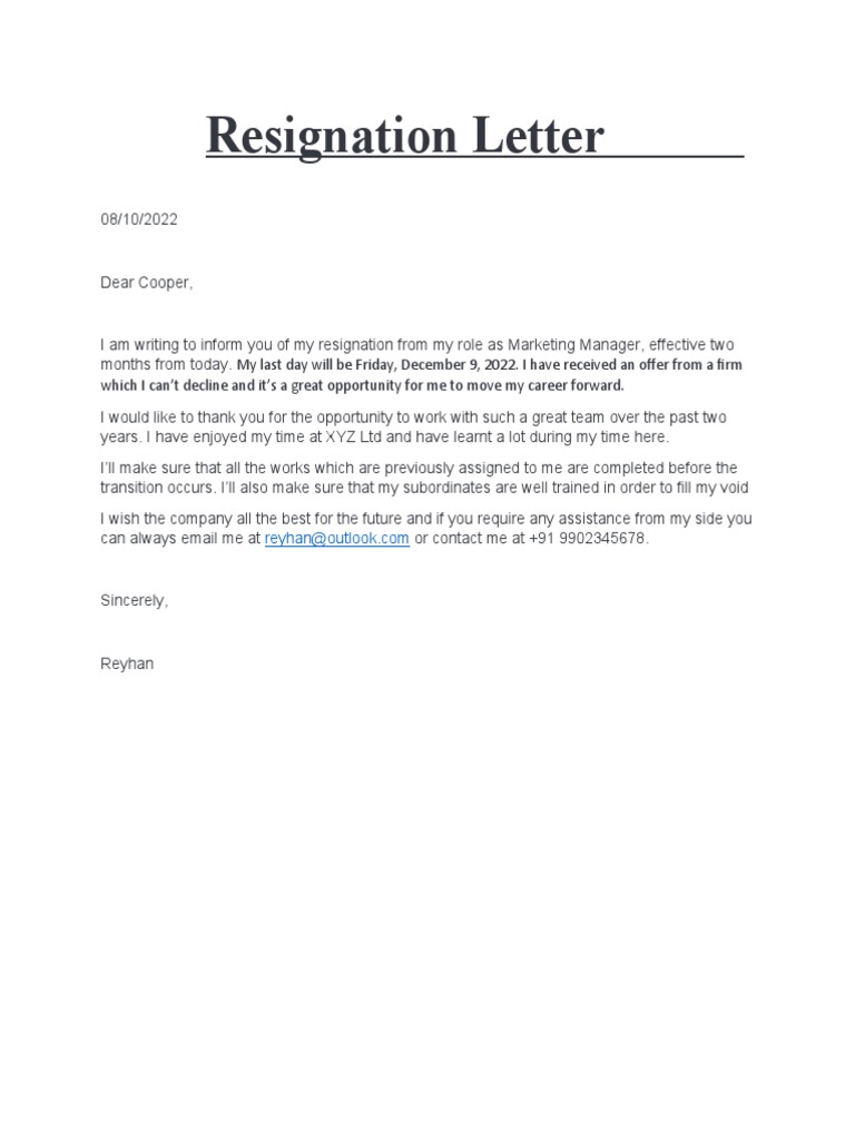 Resignation Letter | PDF | Sales | Business