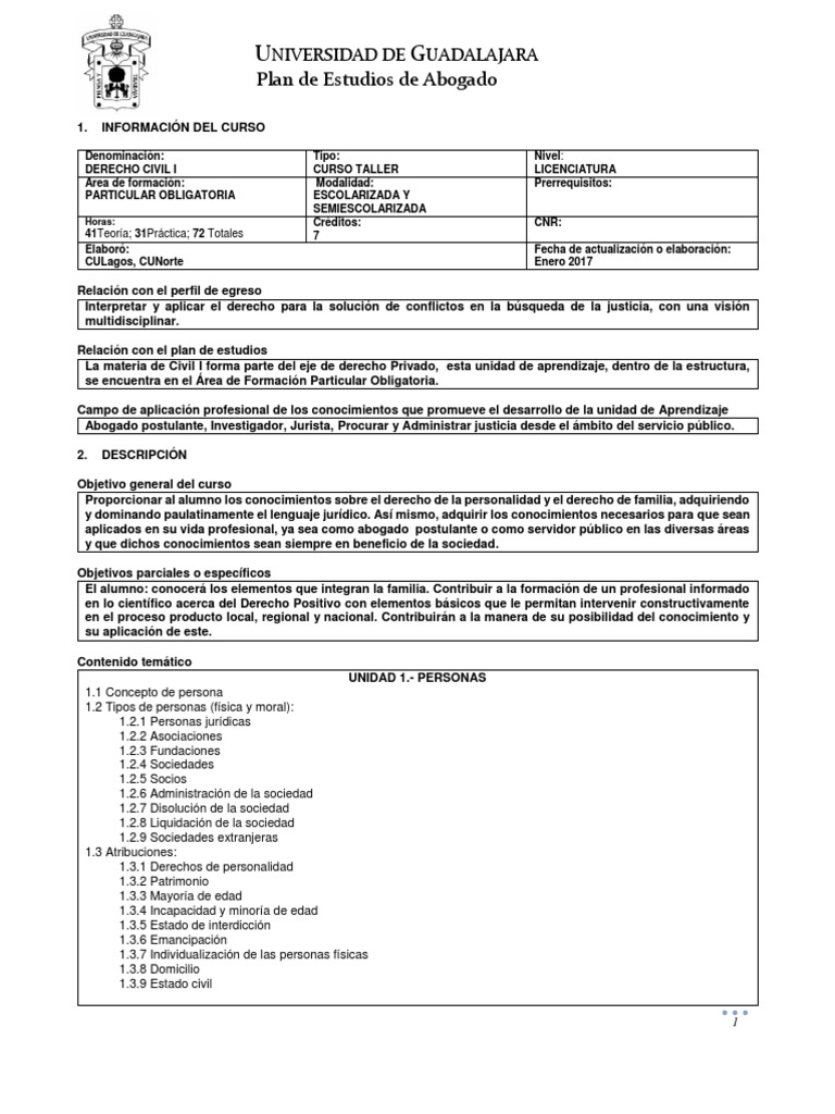 IC880 Derecho Civil I | PDF | Plan de estudios | Justicia