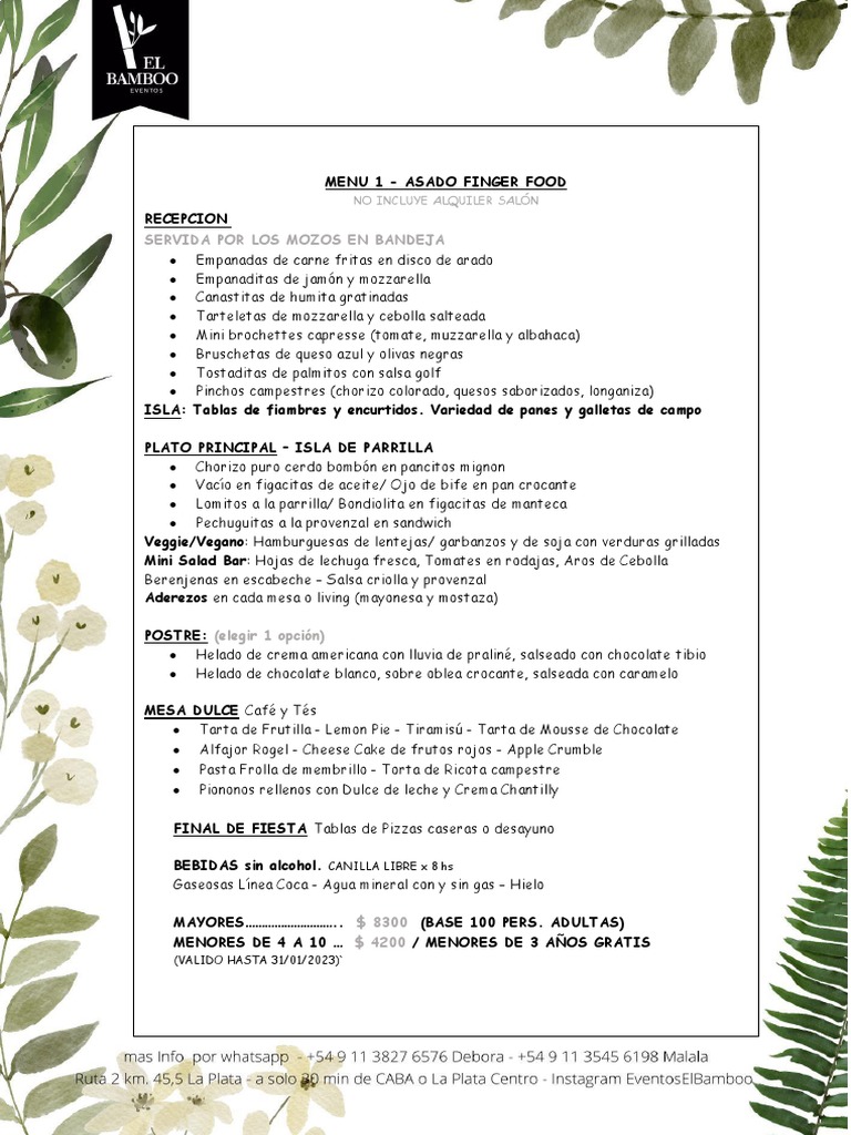 Menu 1 - $8300 Valido Hasta 31ene2023 | PDF