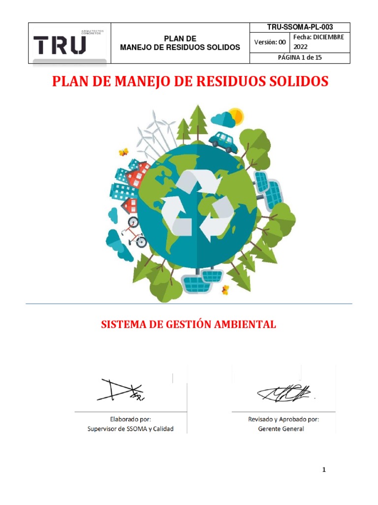 Plan de Manejo y Disposicion de Residuos V00 | PDF | Residuos | Reciclaje