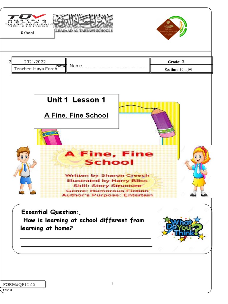 A Fine, Fine School Activities Guide | PDF | Subject (Grammar ...