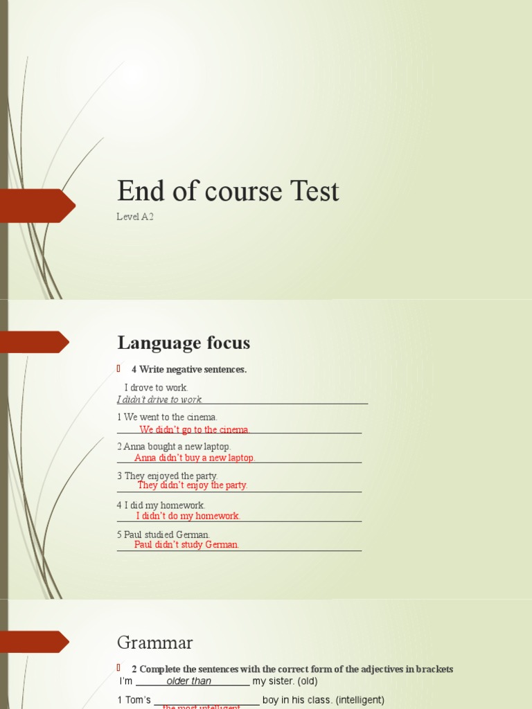 A2 - End of Course Test - With Key | PDF | Linguistics | Human ...