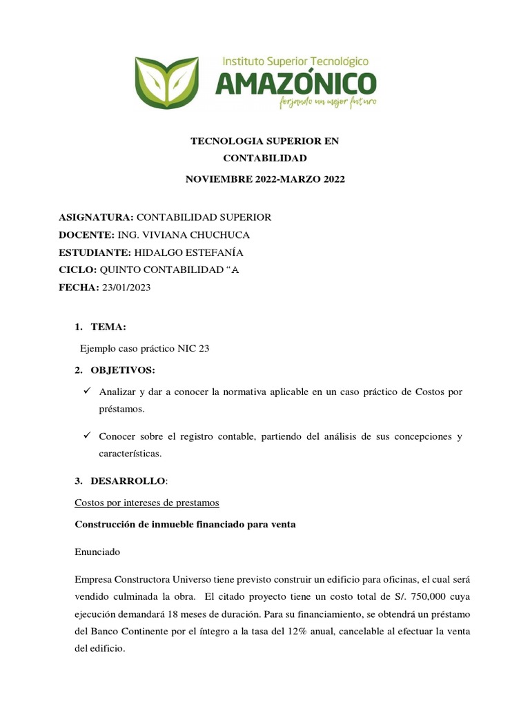 Análisis de caso práctico sobre la aplicación de la NIC 23 para el ...