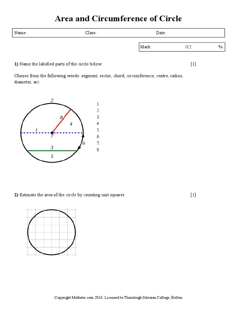 Area and Circumference of Circle - 3 | PDF | Circle | Area