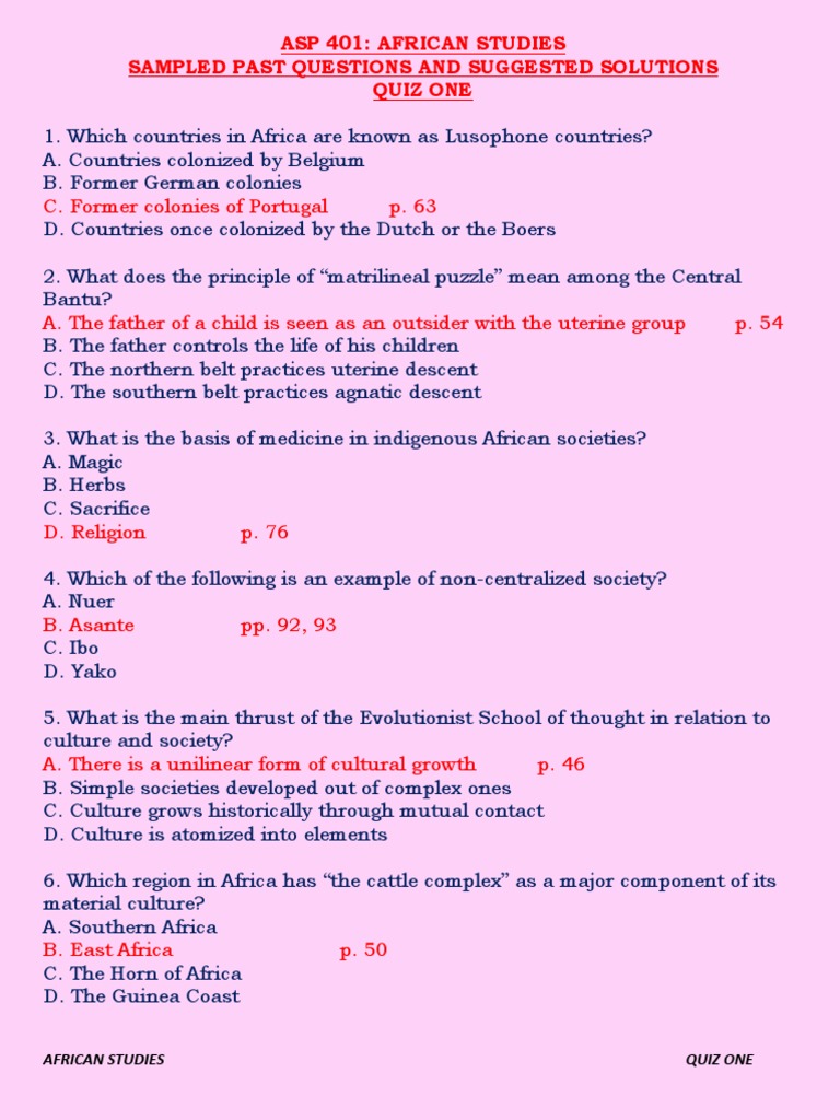 QUIZ ONE African Studies | PDF | Africa | Family