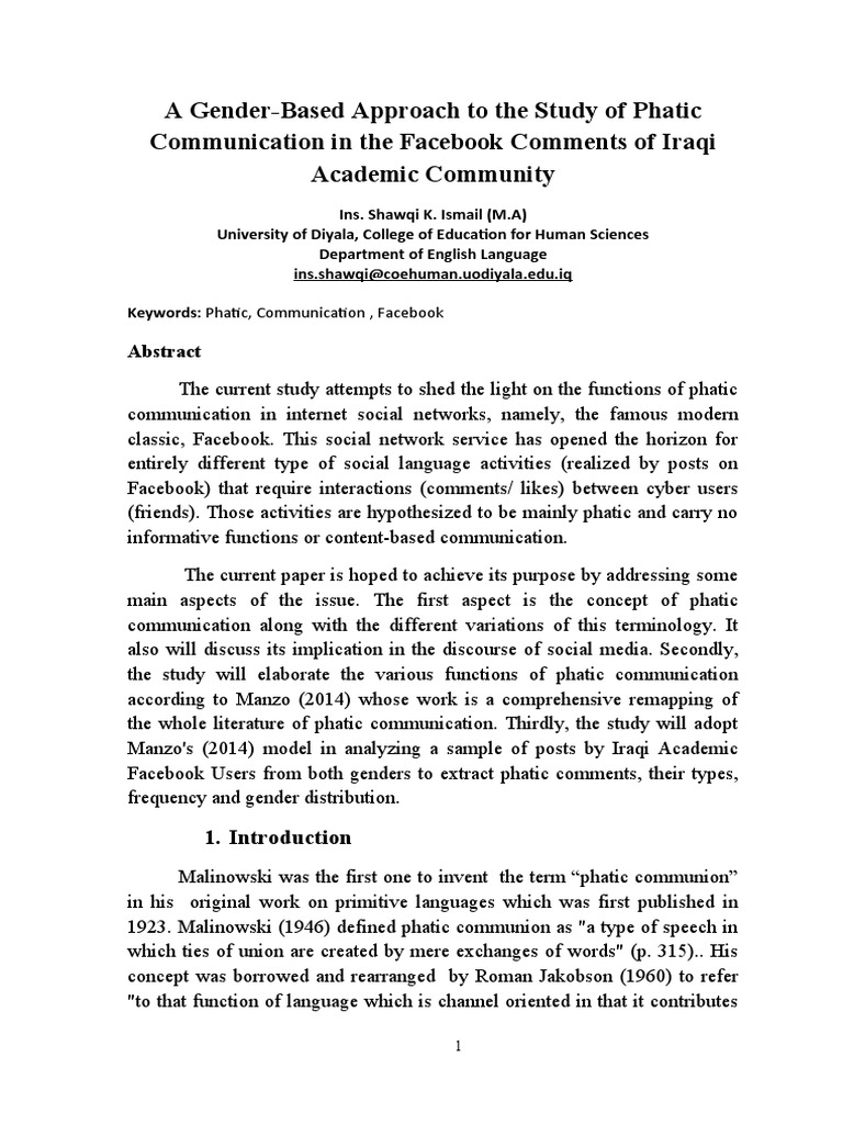 A Gender-Based Approach To The Study of Phatic Communication in The ...