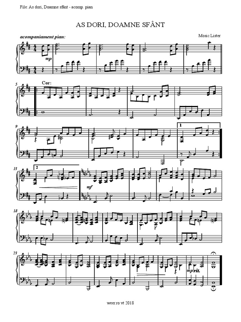 As Dori, Doamne Sfânt - Piano Accompaniment | PDF