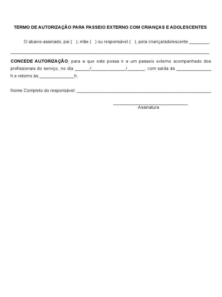 Autorização Passeio SAVS | PDF