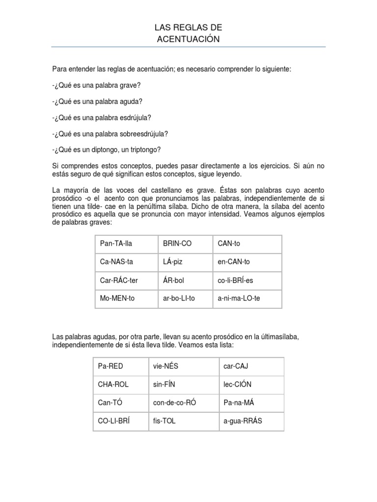 Reglas de Acentuación en Español | PDF | Fonética | Lingüística