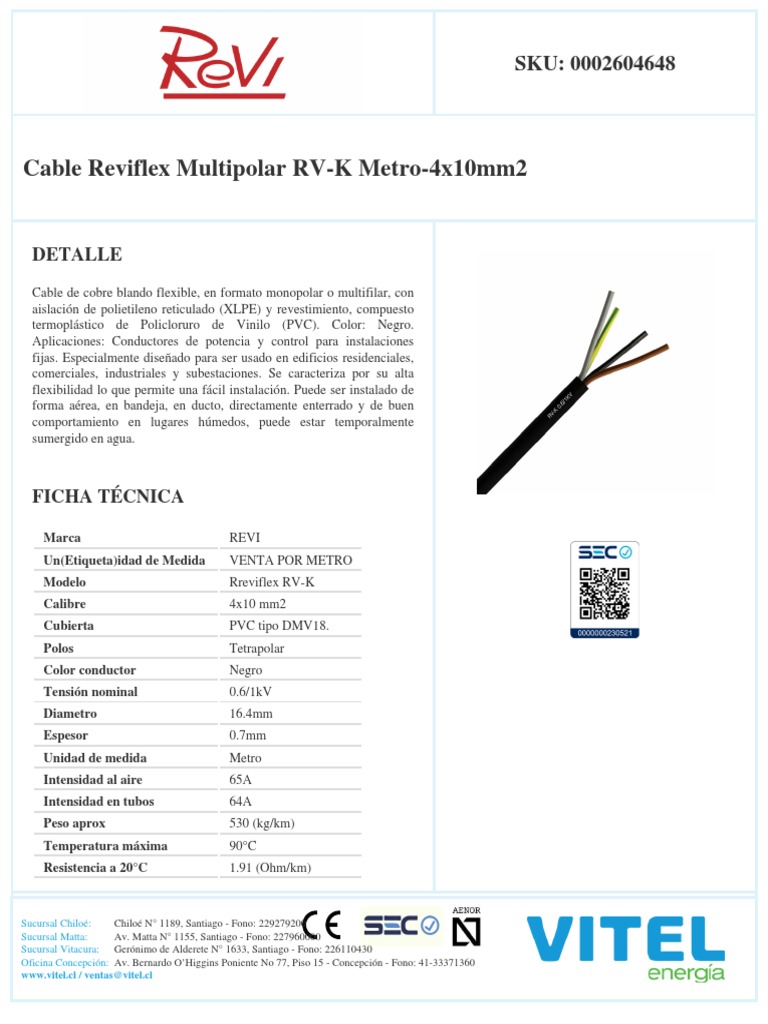 Cable Reviflex Multipolar RV-K Metro-4x10mm2 | PDF