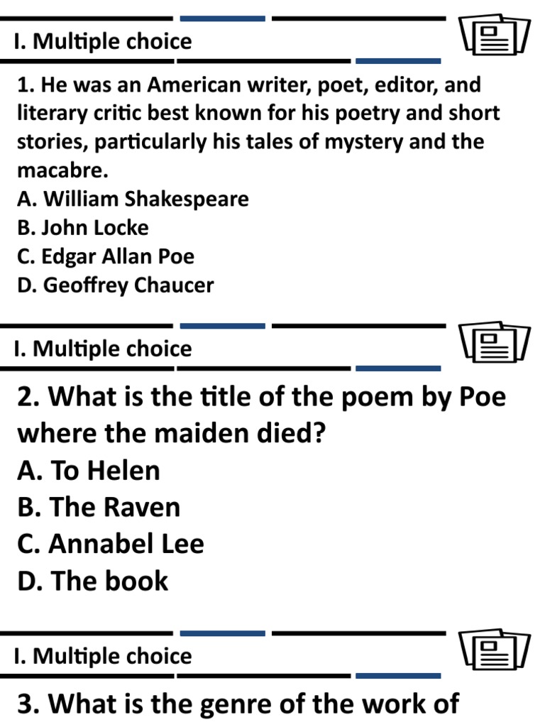 Edgar Allan Poe multiple choice quiz | PDF | Adverb | Verb