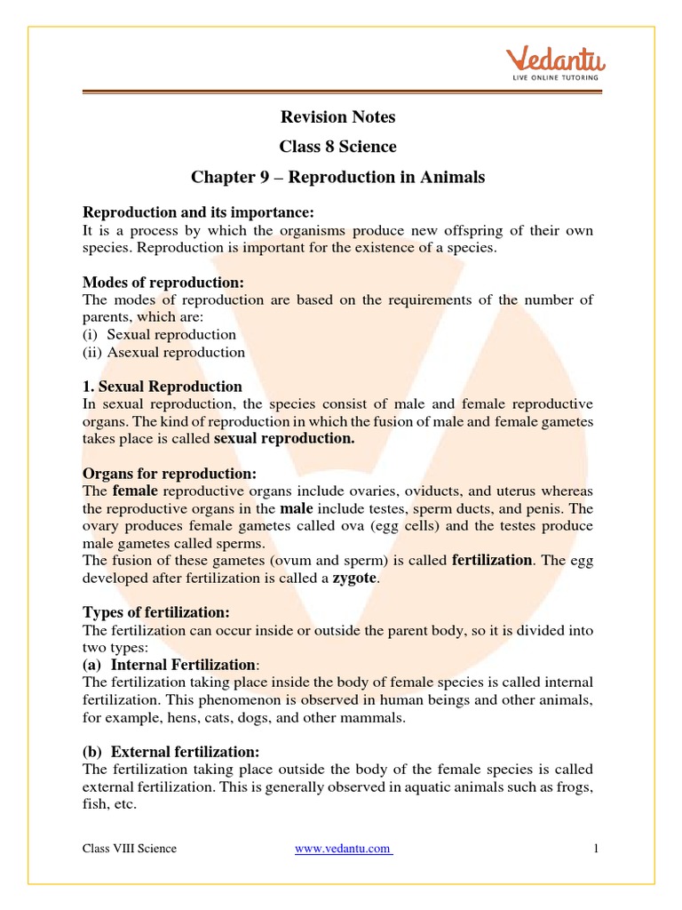 Class 8 Science Chapter 9 Revision Notes | PDF | Fertilisation | Sexual ...