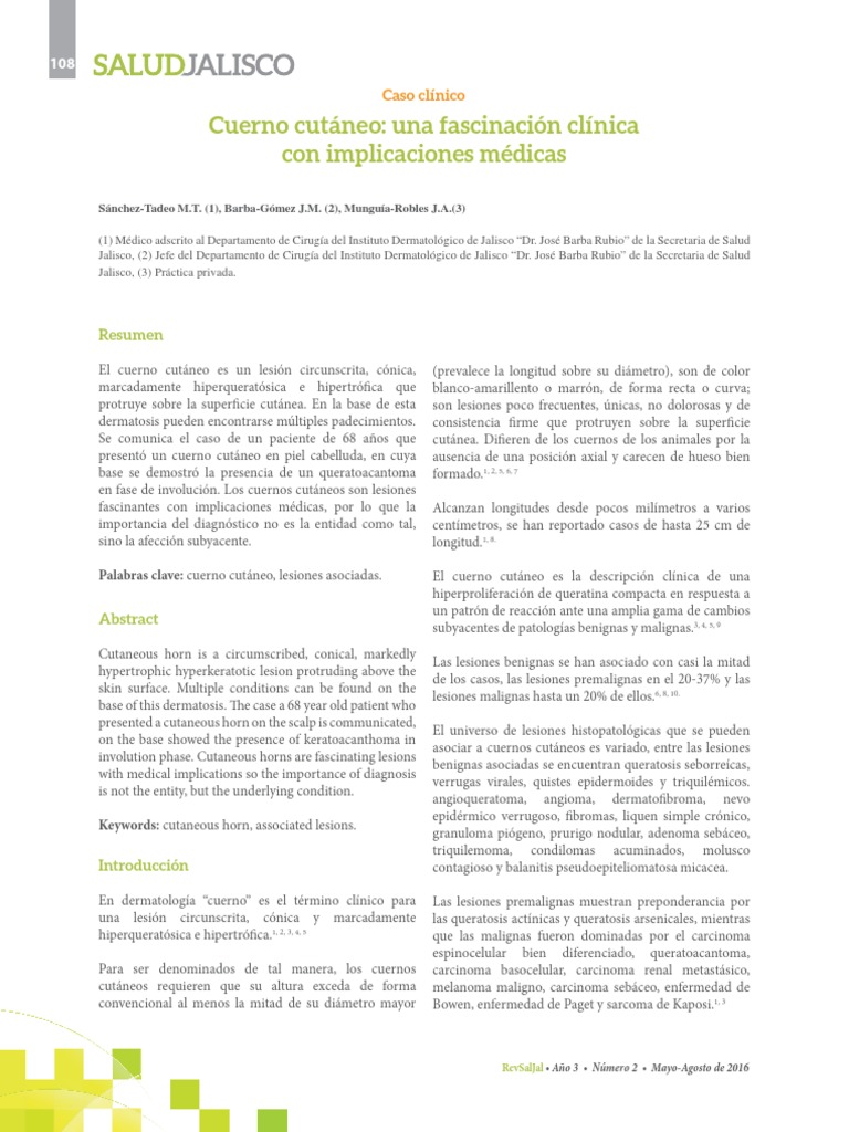 Cuerno cutáneo: diagnóstico y tratamiento | PDF | Sistema tegumentario ...