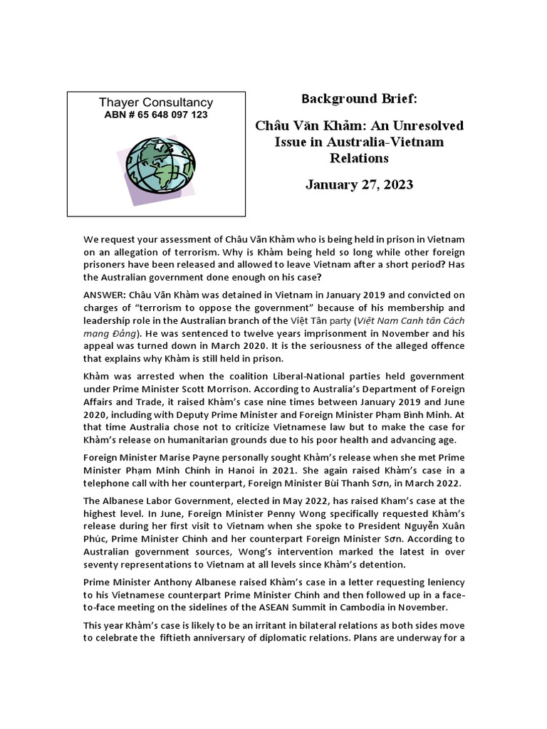 Thayer, Châu Văn Khảm - An Unresolved Issue in Australia-Vietnam ... Thayer, Châu Văn Khảm - An Unresolved Issue in Australia-Vietnam ...