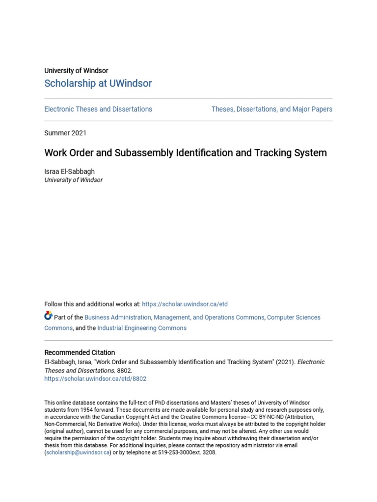 Work Order And Subassembly Identification And Tracking System Pdf No Sql Computer Security