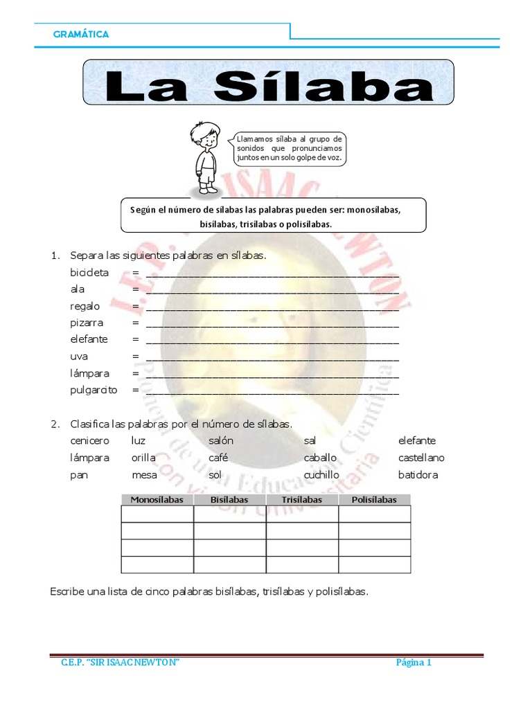 Conceptos básicos de gramática: sílabas, palabras monosílabas ...