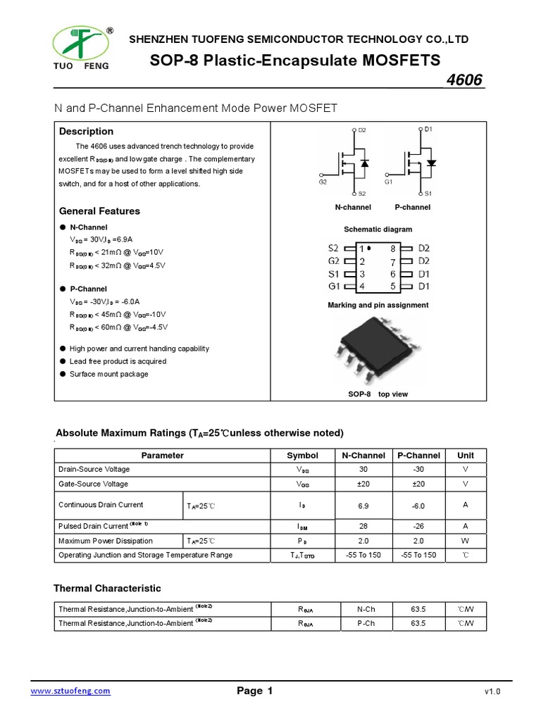 SOP-8 Plastic-Encapsulate MOSFETS: N and P-Channel Enhancement Mode Power MOSFET | PDF | Field ...