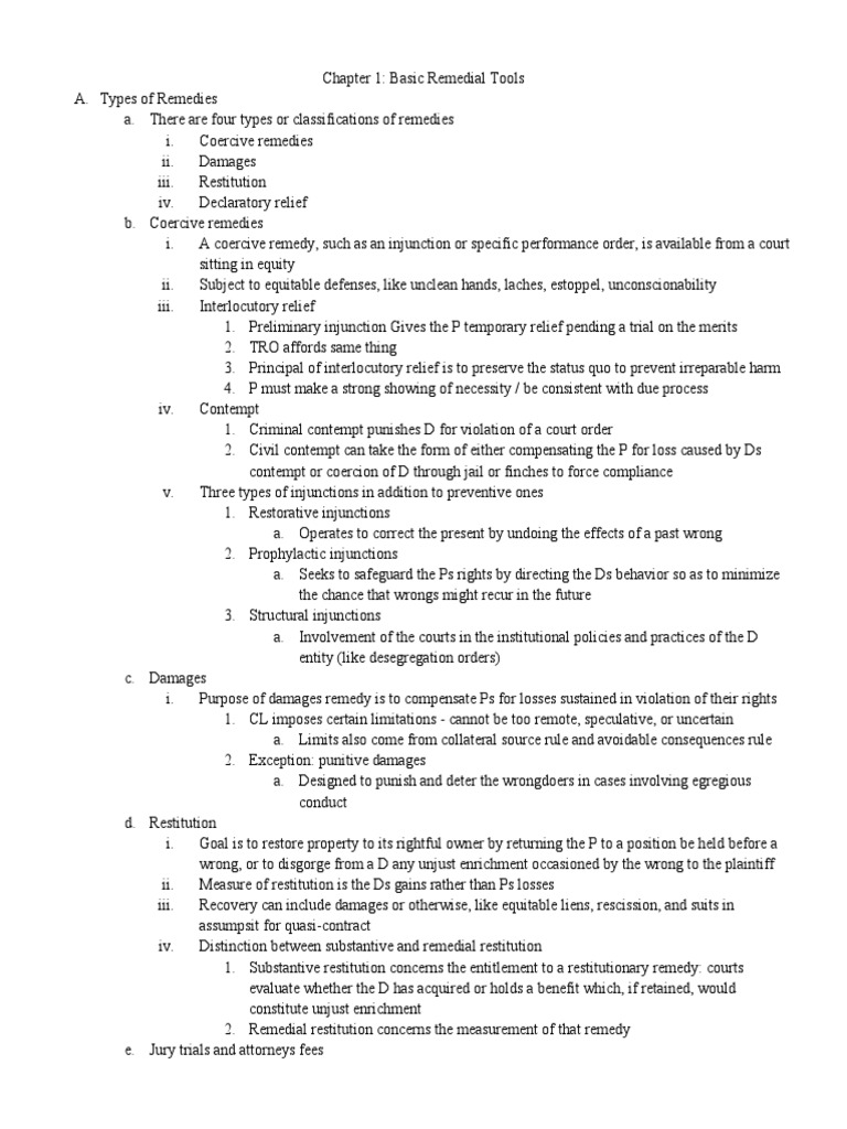 Overview of Legal Remedies Types | PDF | Legal Remedy | Injunction