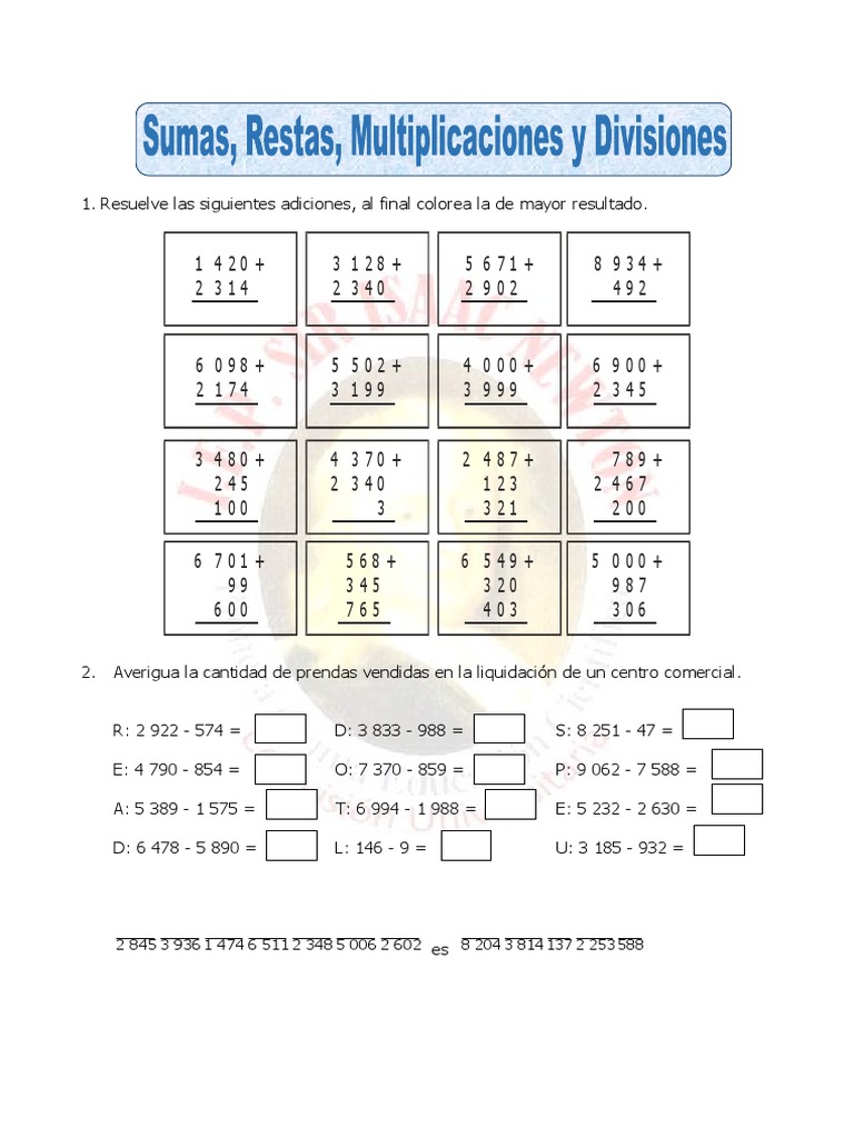 Matem. Sem 2 Sumas-Restas-Multiplicaciones-y-Divisiones | PDF