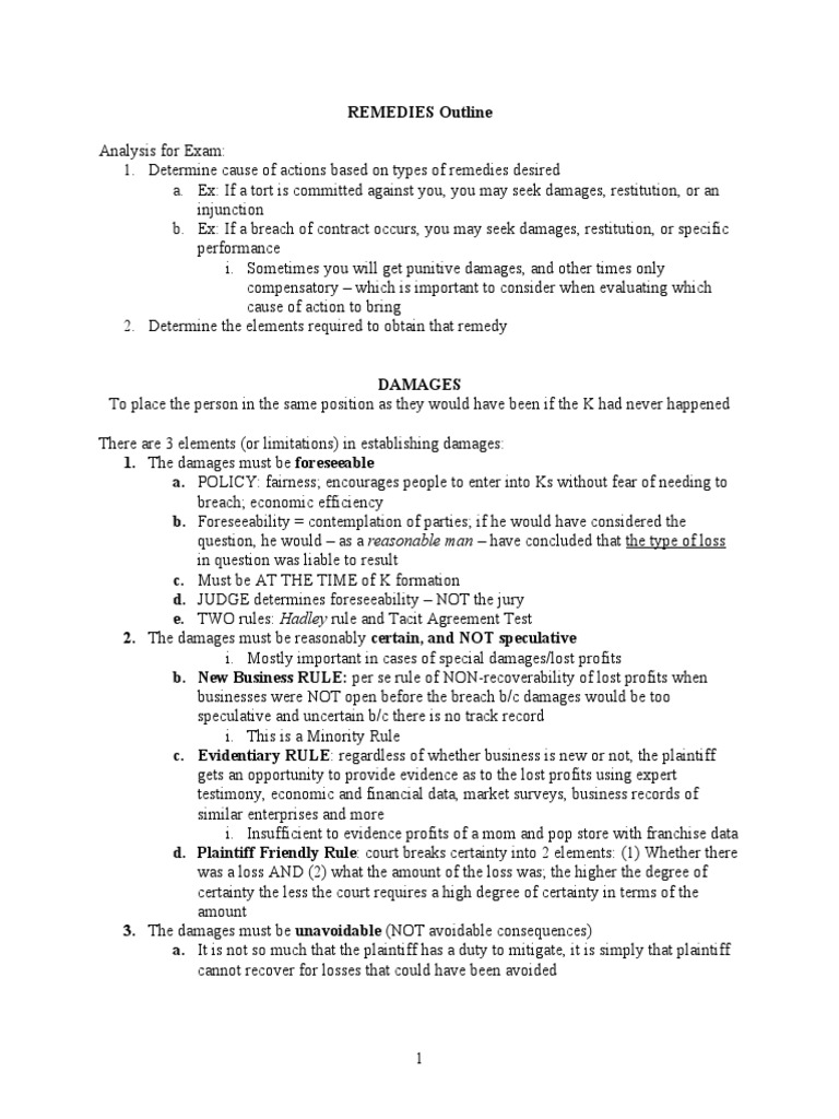 Remedy Outline | PDF | Damages | Injunction